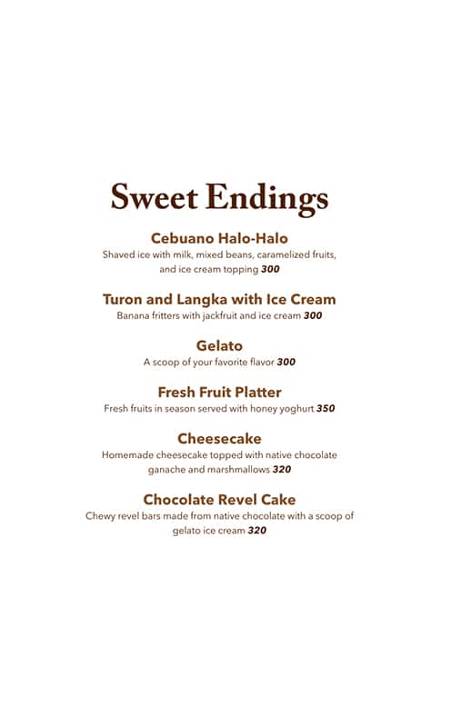 Carta del restaurante Misto at Seda Ayala Center Cebu, Cebú