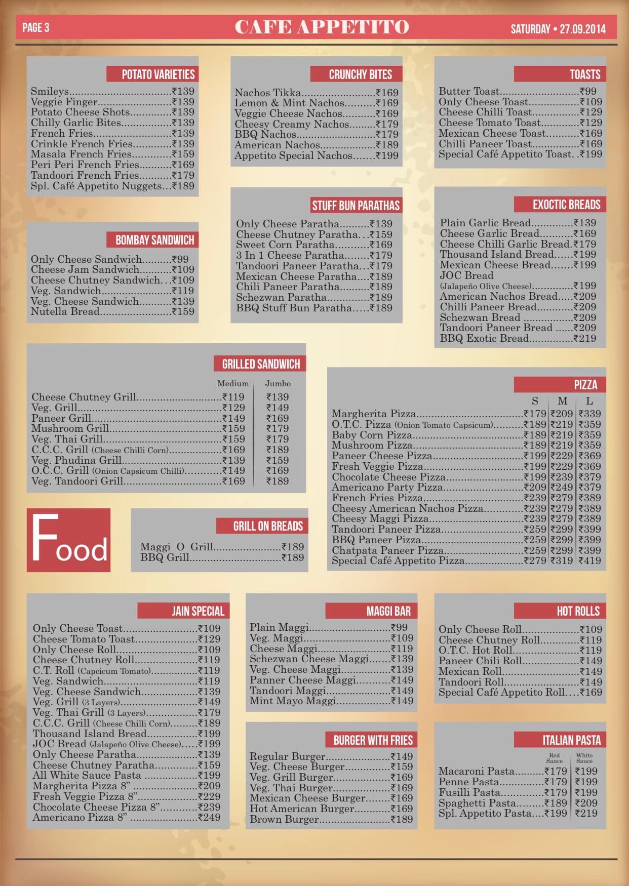 Menu at Cafe Appetito Casino, Vadodara