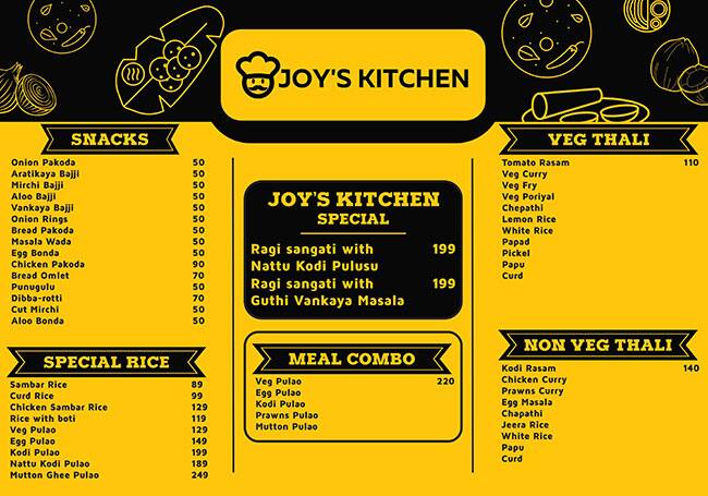 Menu of Joy's Kitchen, Lingampally, Hyderabad