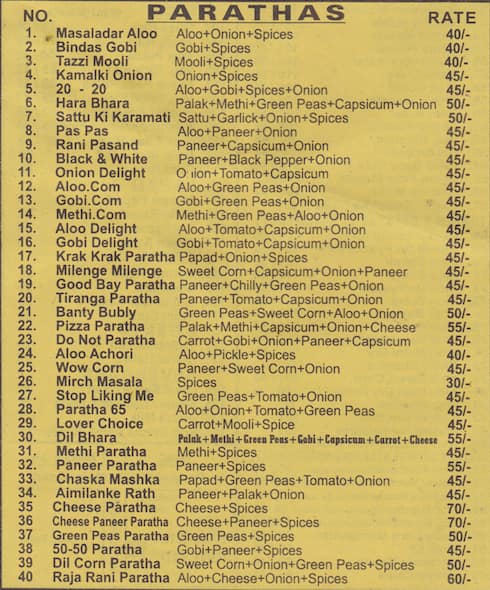 Paratha Junction Menu, Menu for Paratha Junction, Jayanagar, Bangalore ...