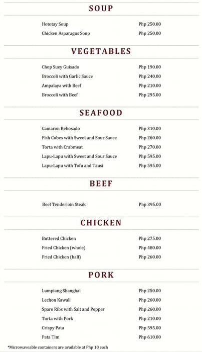 Menu at Luyong Restaurant, Marikina, 801 J. P. Rizal St