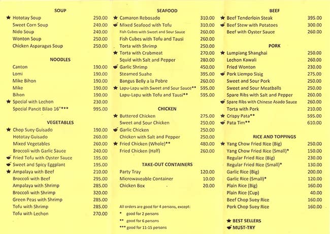 Menu at Luyong Restaurant, Marikina, 21 Mayor Gil Fernando Ave