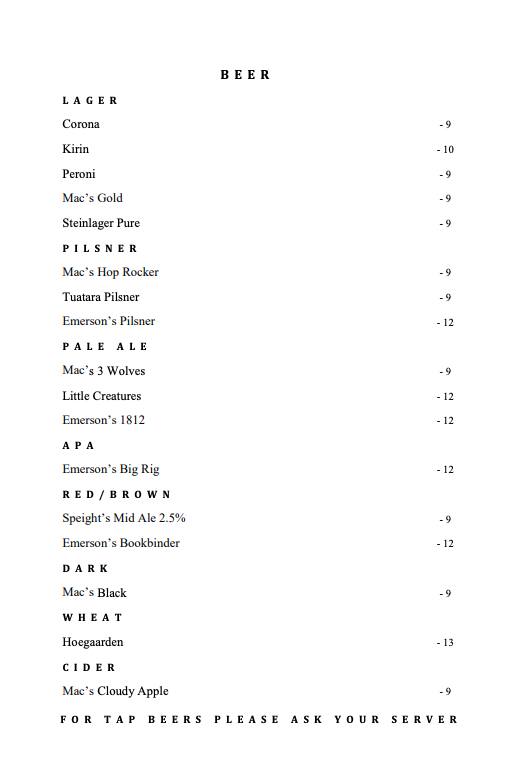 Menu at Pravda Cafe & Grill, Wellington