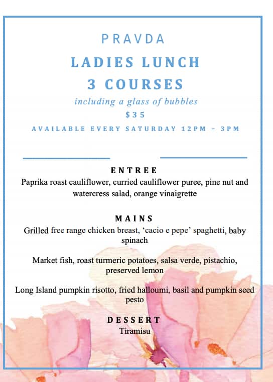 Menu at Pravda Cafe & Grill, Wellington