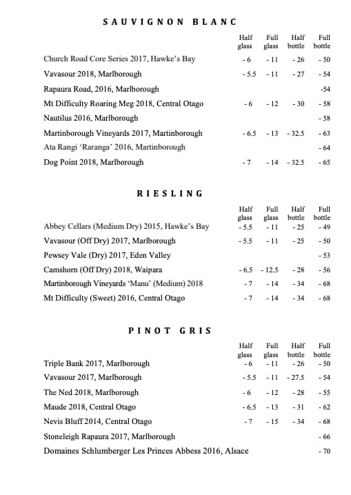 Menu at Pravda Cafe & Grill, Wellington