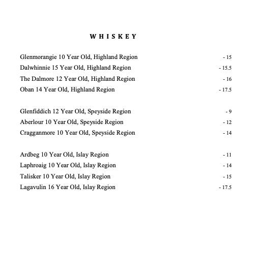 Menu at Pravda Cafe & Grill, Wellington