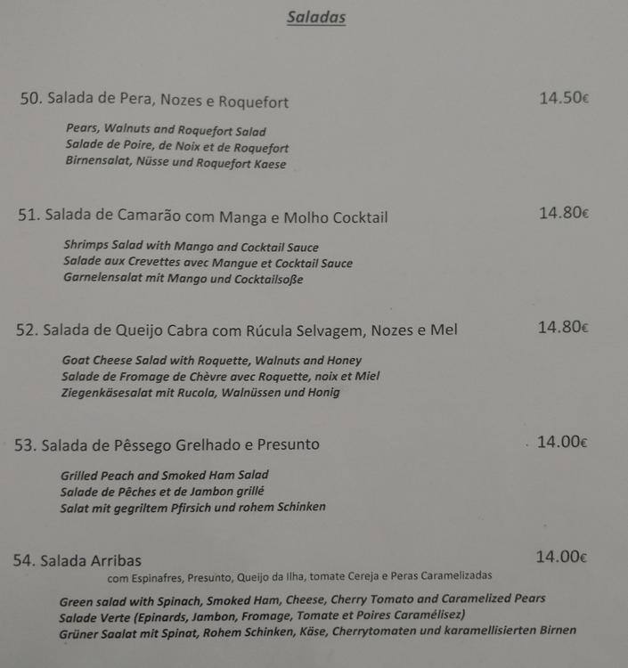 Menu em Terrace Hotel Arribas restaurante, Sintra