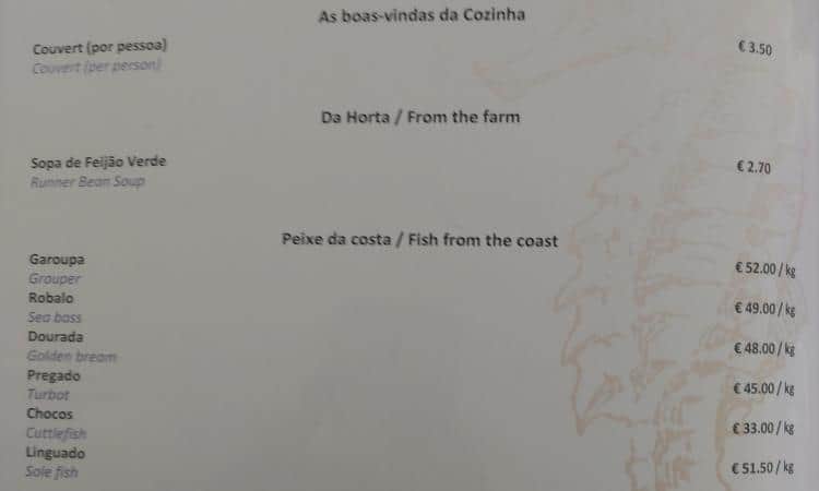 Menu at Terrace Hotel Arribas restaurant, Sintra