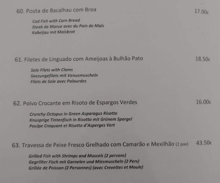Menu em Terrace Hotel Arribas restaurante, Sintra