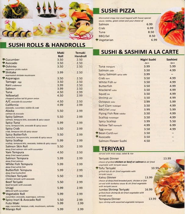 Menu at Makimono Japanese Restaurant, Pickering