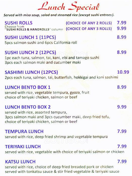 Menu at Makimono Japanese Restaurant, Pickering