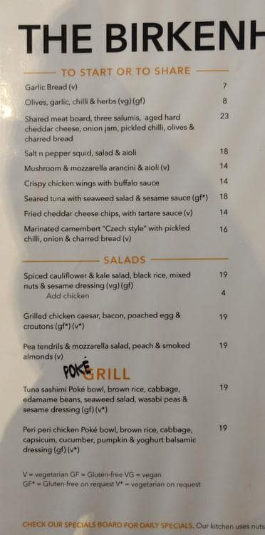 Menu at The Birkenhead Hotel pub & bar, Russell Lea