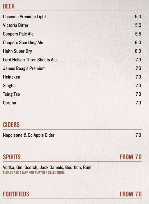 Menu at East Taste Cafe, Adelaide