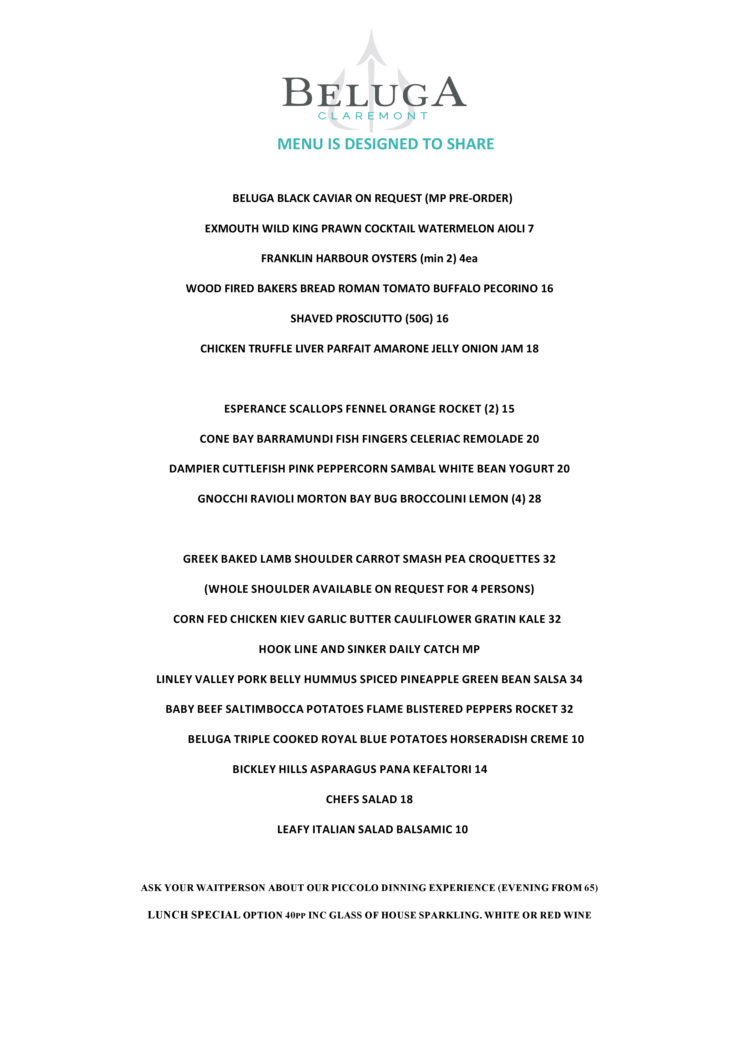 Beluga Menu, Menu for Beluga, Claremont, Perth - Urbanspoon/Zomato