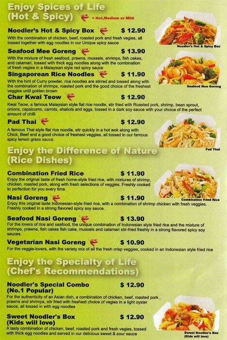 Menu at Noodlers fast food, Kwinana Town Centre