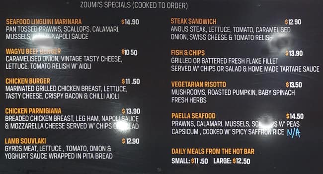Menu at Zoumi restaurant, South Melbourne