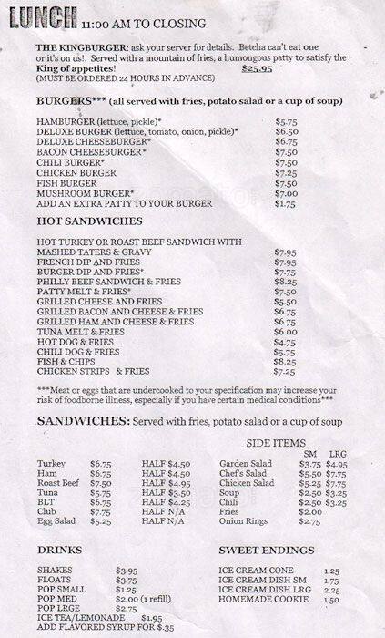 Menu at Sugar Shack cafe, Lynnwood