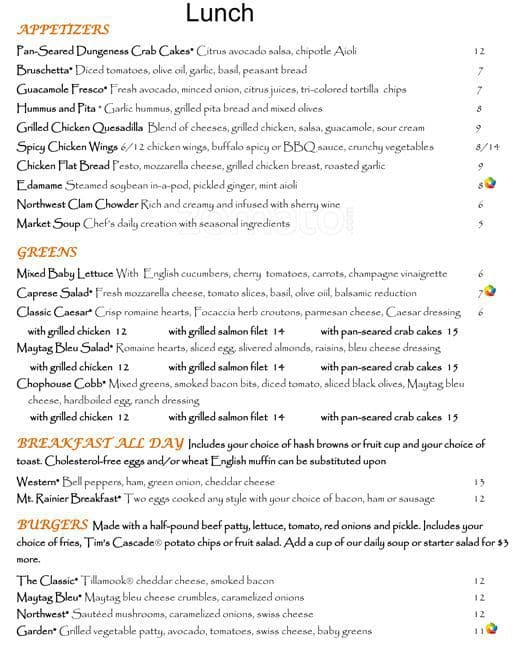 Menu at Bellevue Grille pub & bar, Bellevue, 100 112th Ave NE