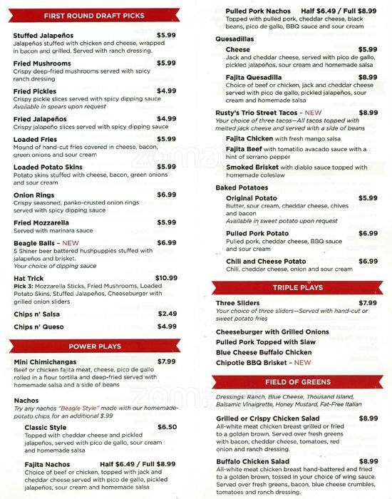 Menu at Rusty Beagle pub & bar, Lewisville