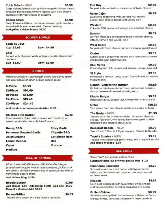 Menu at Rusty Beagle pub & bar, Lewisville