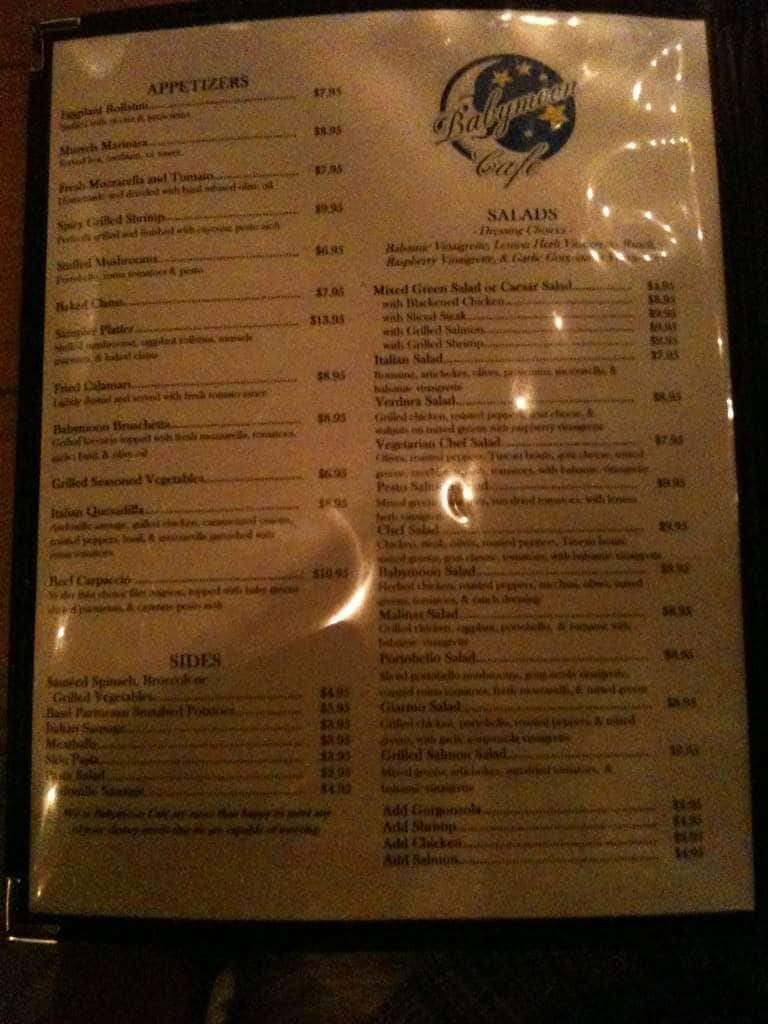 Menu at Babymoon Cafe, Morrisville