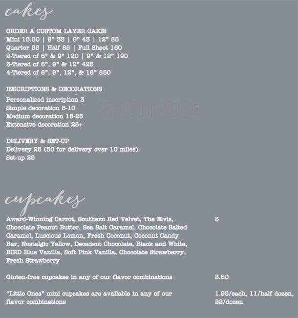 Menu at Bird Bakery, San Antonio