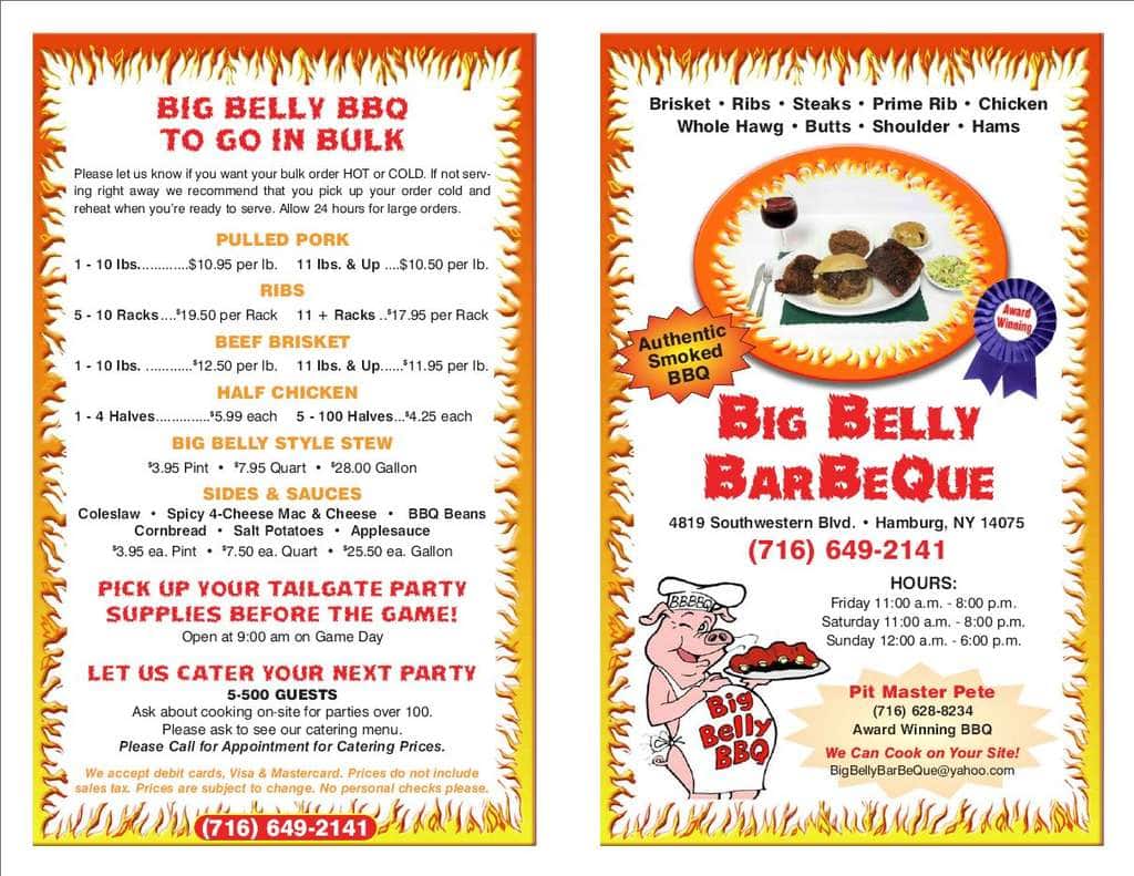 Big Belly BBQ Menu, Menu for Big Belly BBQ, Hamburg, Buffalo ...