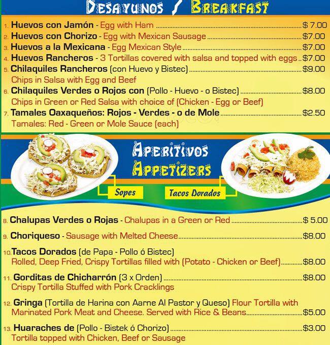 Menu at Cielito Lindo restaurant, Belmar