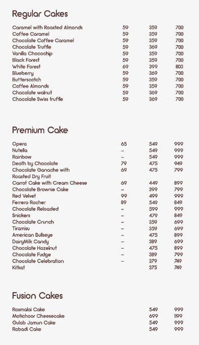 Menu of Caramel Bakery & Patisserie, Vashi, Navi Mumbai