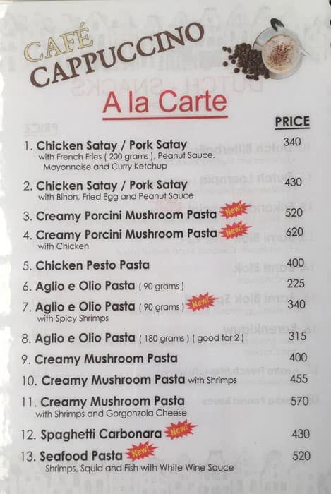 Menu at Cafe Cappuccino, Lapu-Lapu City