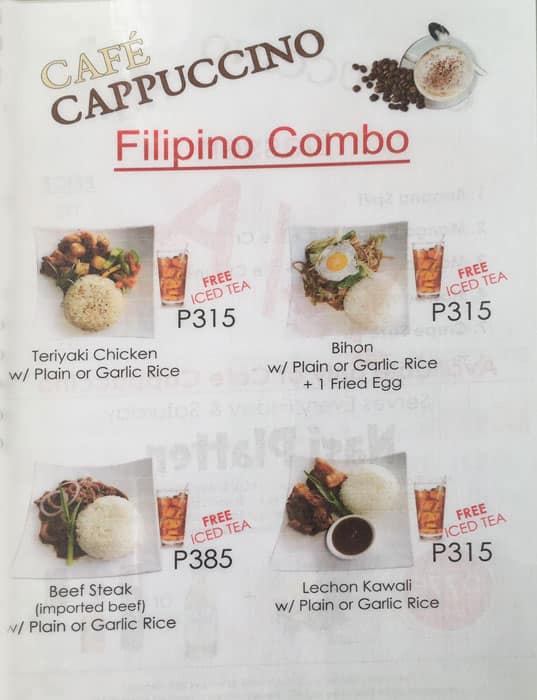 Menu at Cafe Cappuccino, Lapu-Lapu City