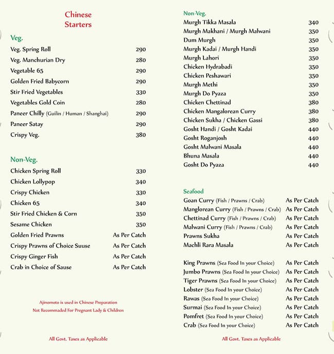 Menu at South Coast Hotel, Navi Mumbai