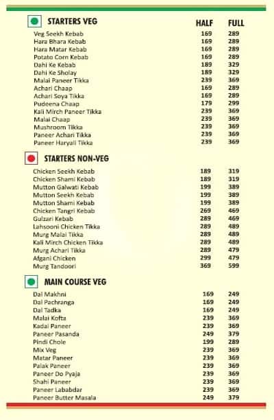 Menu of The Great Indian Dhaba, Sector 72, Noida