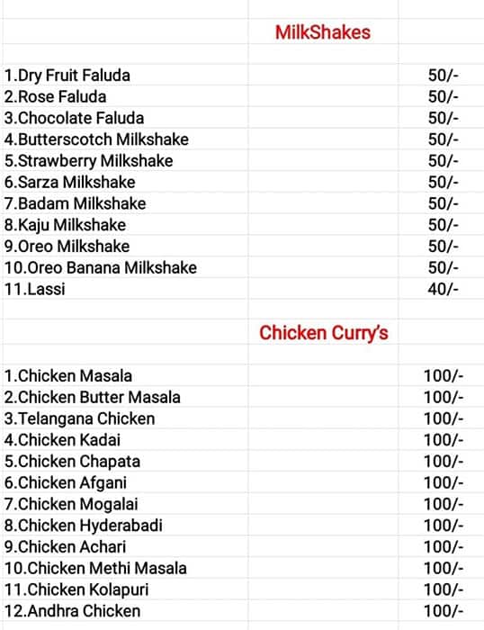 Menu at Mr. Biryani, Hyderabad