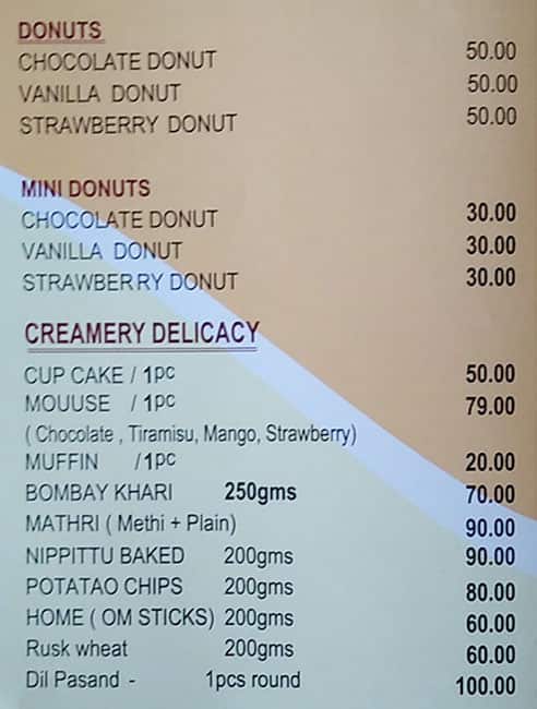 Menu of The Creamery Cafe, Bannerghatta Road, Bangalore