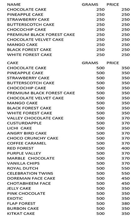 Menu of Saileela Cake Shop, Bhiwandi, Thane