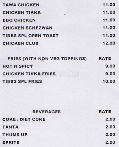 Menu at Tibbs Frankie restaurant, Dubai, Khalid bin Al Waleed Street
