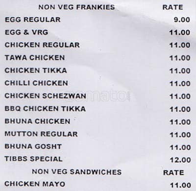 Menu at Tibbs Frankie restaurant, Dubai, Khalid bin Al Waleed Street