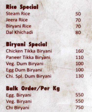 Menu at Currys, Pune