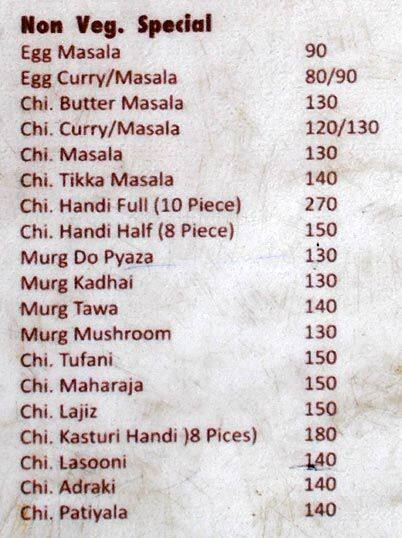 Menu at Currys, Pune