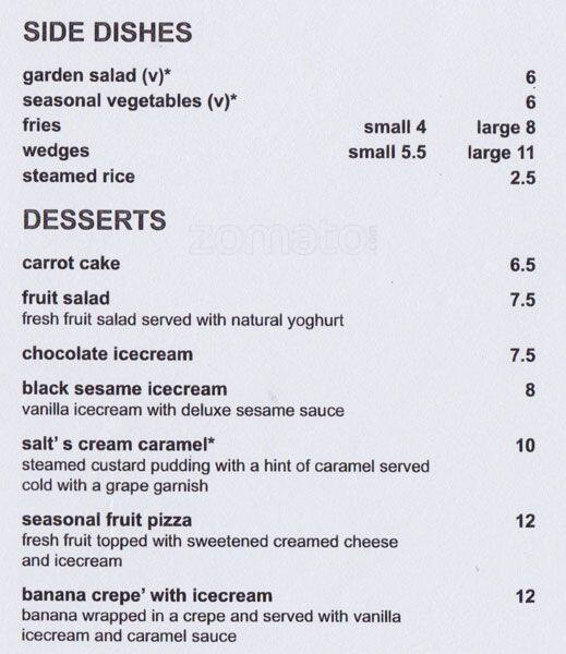 Menu at Salt Bar & Cafe, Christchurch