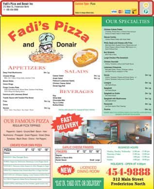 Menu at Fadi's Pizza & Donair pizzeria, Fredericton
