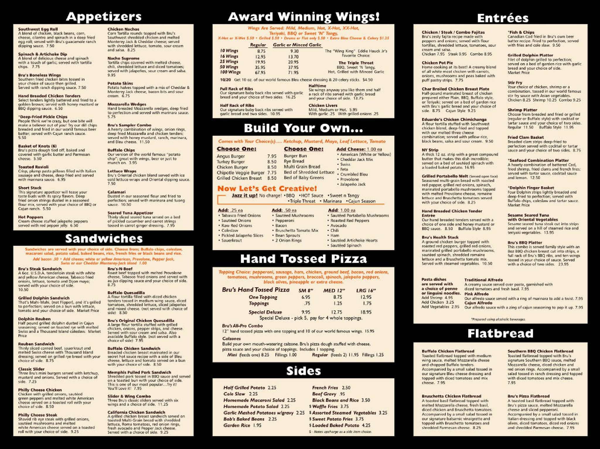 Menu at Bru's Room Bar & Grill - Delray Beach, Delray Beach