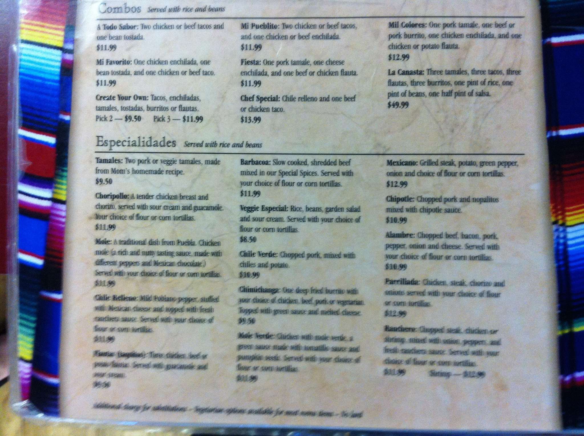 Menu at El Norteño Authentic Mexican restaurant, Minneapolis, E Lake St