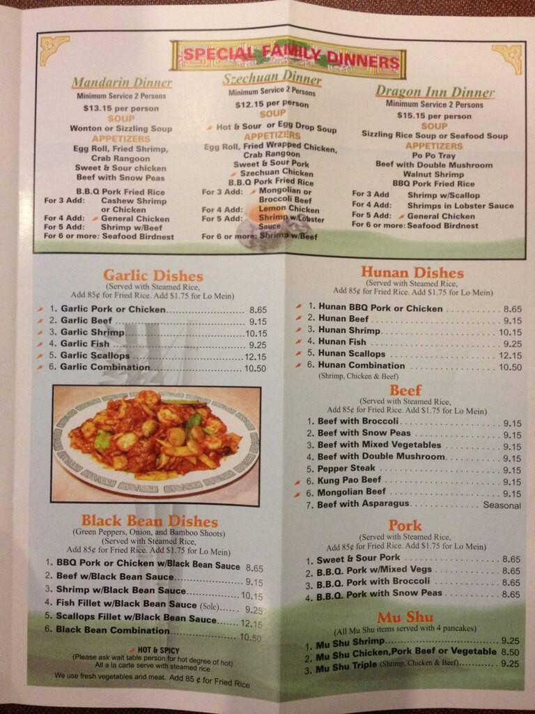 Menu at DRAGON INN restaurant, Eaton
