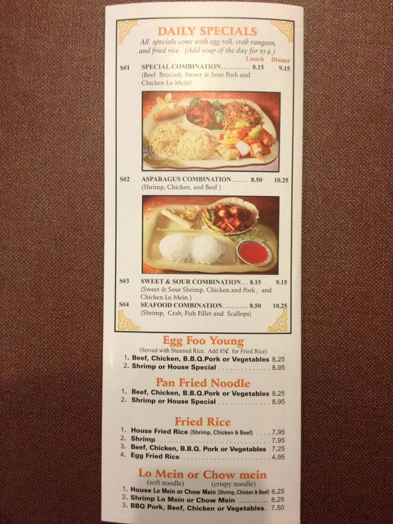 Menu at DRAGON INN restaurant, Eaton
