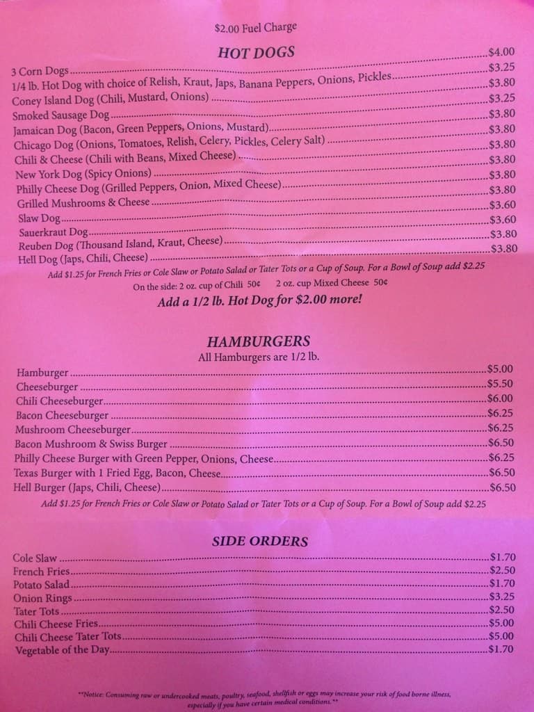 Menu at Dee Dee's restaurant, Ocala