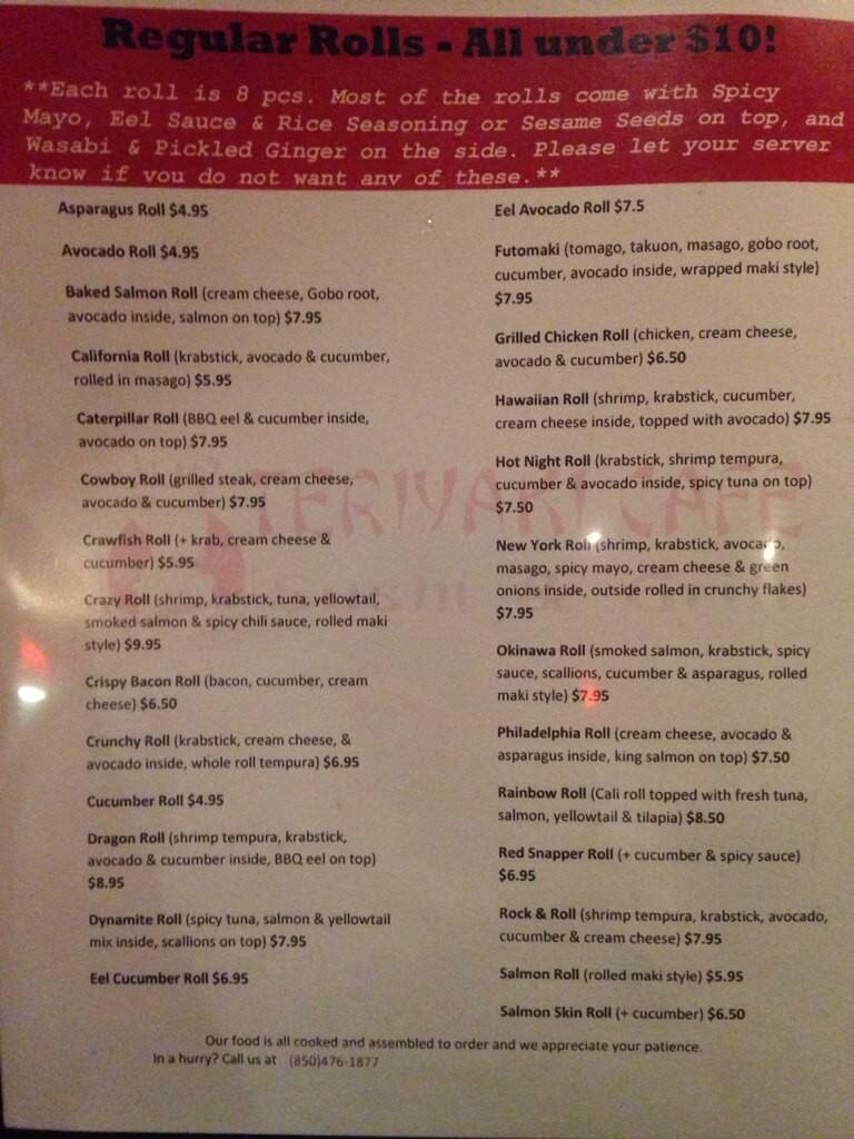 Menu at Mr Teriyaki restaurant, Pensacola