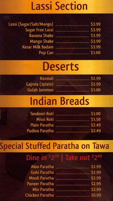 Menu at National Sweets & Restaurant, Brampton, Torbram Rd