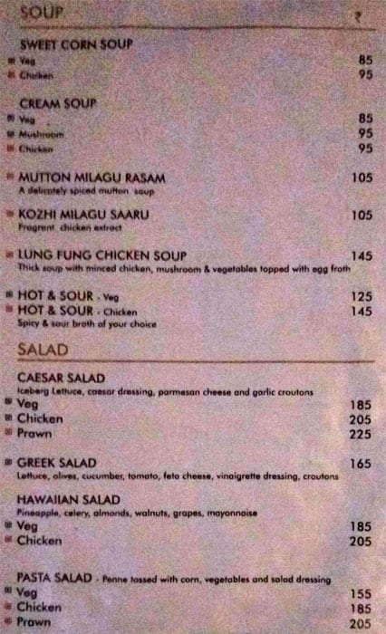 Menu of DimoRa, Thillai Nagar, Trichy